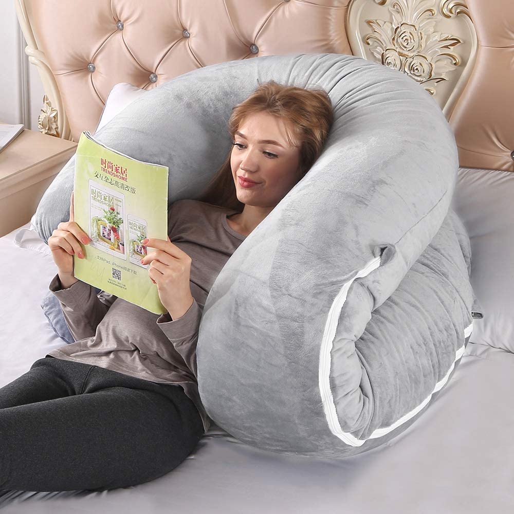 yoyomax Pregnancy Pillows, C Shaped Full Body Maternity Pillow Memory Foam Pregnancy Pillow with Removable Velvet Cover, 52 Inch Pregnancy Pillows for Sleeping-LIGHTGREY