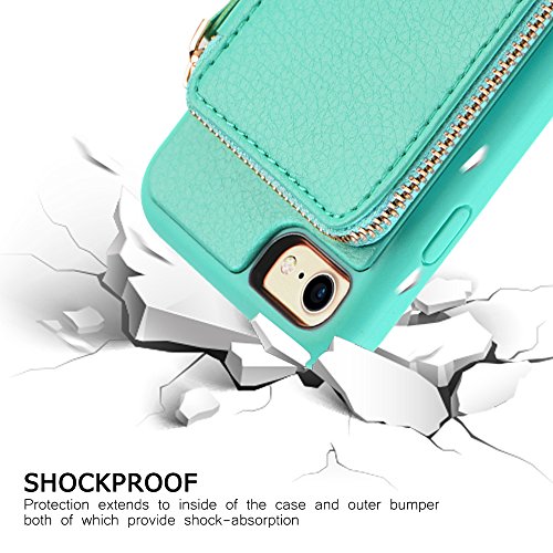 ZVE Wallet Case for iPhone SE 2022 for iPhone 8 and iPhone 7, 4.7 inch, Zipper Wallet Case with Credit Card Holder Slot Handbag Purse Wrist Strap Protective Case for iPhone 8/7/SE, 4.7 inch - Blue