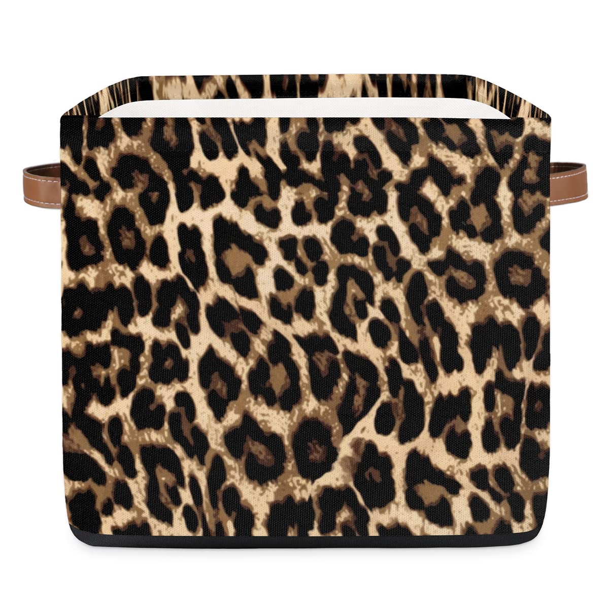 YPPAHHHH Storage Basket Bin Leopard Print Collapsible Fabric Storage Cube Box Organizer with Handle, Closet Shelf Cloth Organizer Toy Basket for Nursery Bedroom,13x13x13 Inch