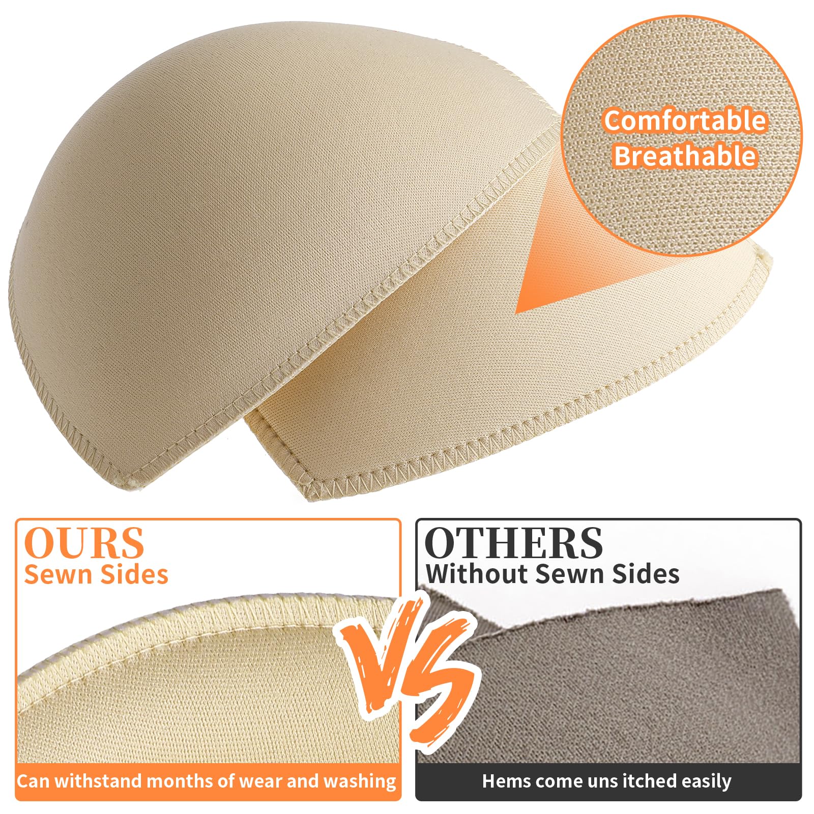 WLLHYF Bra Pads Insert 2 Pairs Triangle Breathable Breast Padding Skin Color Soft Sewn Pad for Women Girls Bra Any Cup Cover (Large)