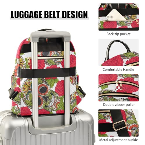 Yasala Halloween Women Backpack Sugar Skull Floral Rose Travel Bag Compact Daily Bag Diaper Bag