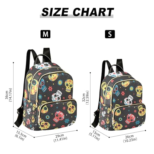 Yasala Halloween Women Backpack Sugar Skull Cute Flower Travel Bag Compact Daily Bag Diaper Bag