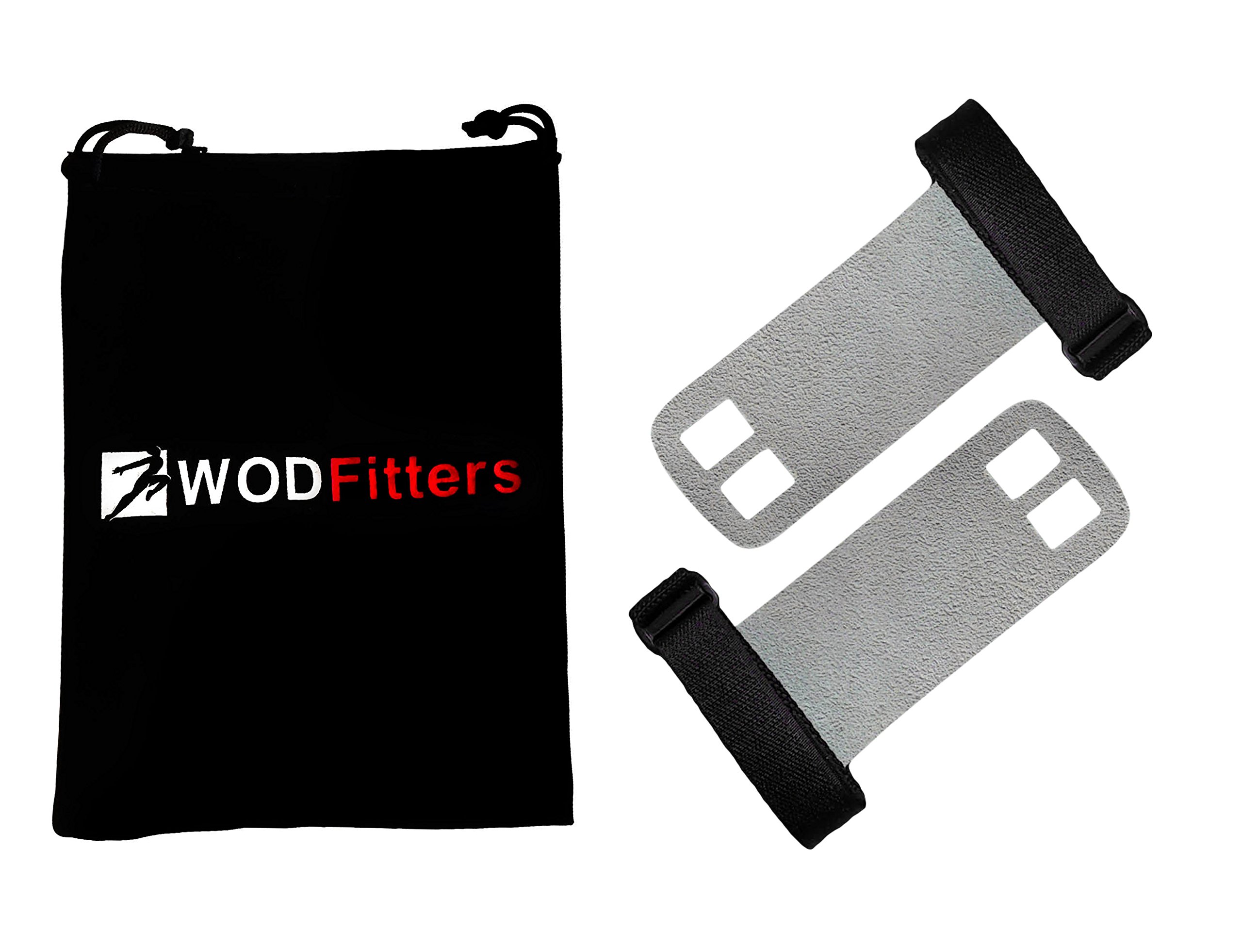 WODFitters Textured Leather Hand Grips for Cross Training, Kettlebells, Powerlifting, Chin Ups, Pull Ups, WODs & Gymnastics – with Grips Storage Pouch, Extra Small