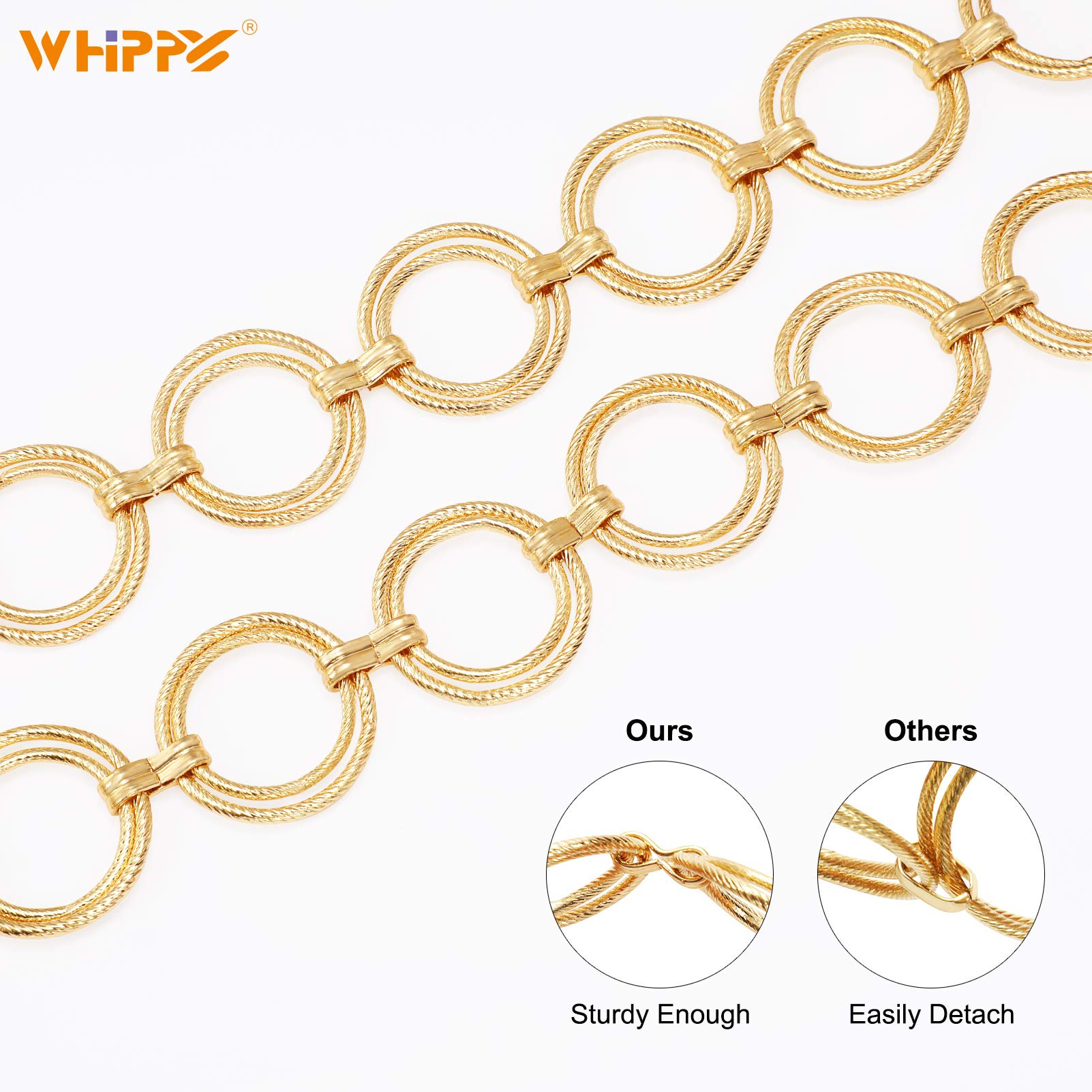 WHIPPY O-Ring Metal Waist Chain Belt Women Adjustable Body Link Belts Fashion Belly Jewelry for Jeans Dresses Gold M