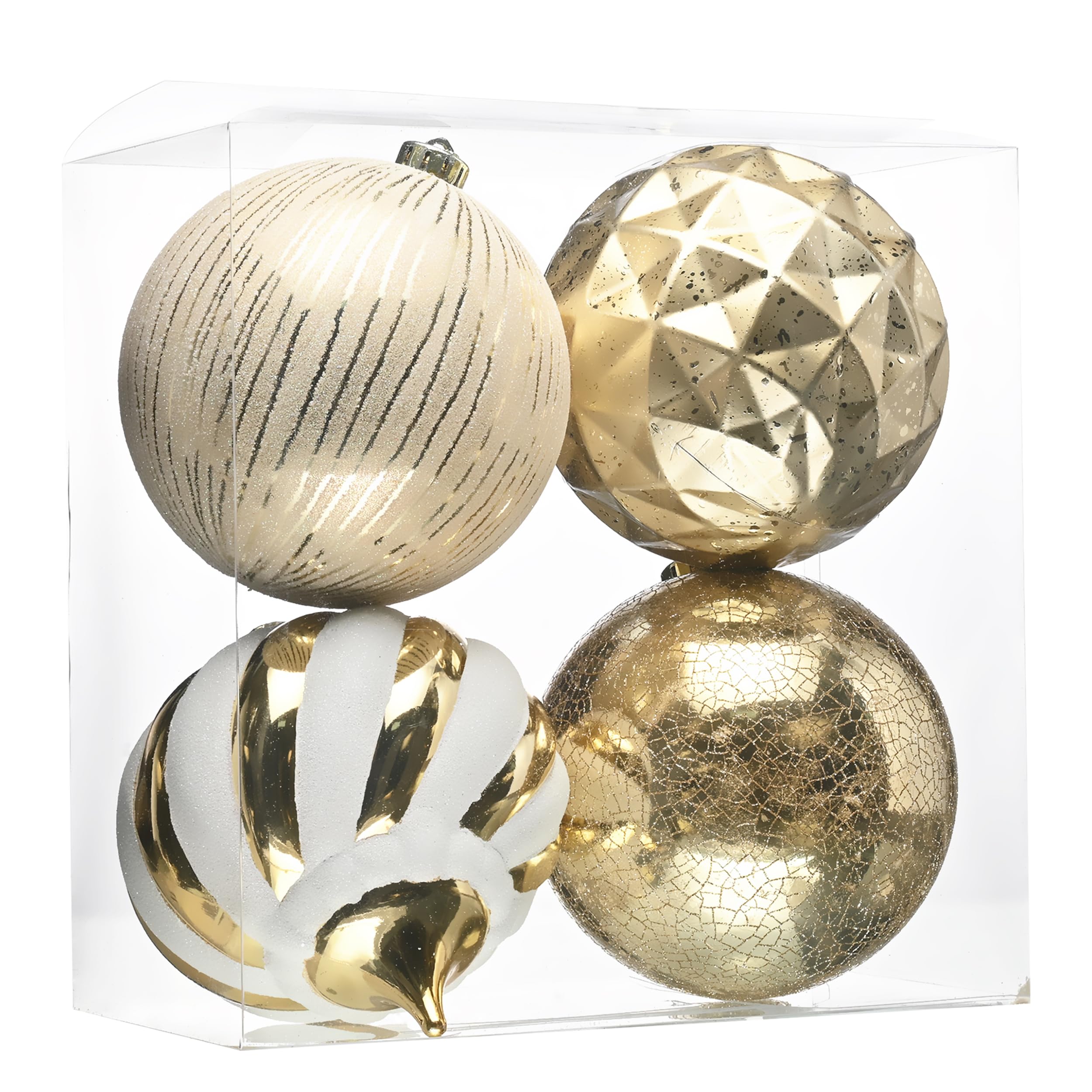 Valery Madelyn Christmas Tree Ornaments Set, 4ct White and Gold Shatterproof Christmas Tree Decorations Bulk, 5.9 Inches Elegant Hanging Ball Ornaments for Xmas Trees Holiday Decor