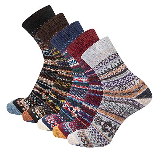 YSense Wear 5 Pairs Womens Wool Socks Thick Knit Warm Winter Socks for Women Cozy Comfy Socks Gifts