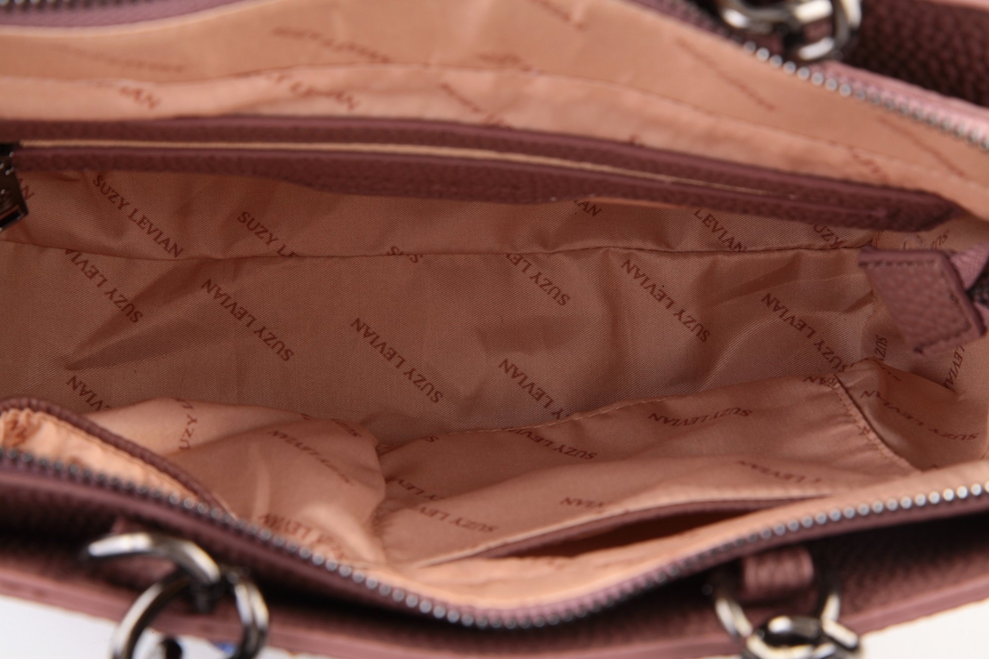Suzy Levian Pebbled Faux Leather Rhinestone Satchel Handbag