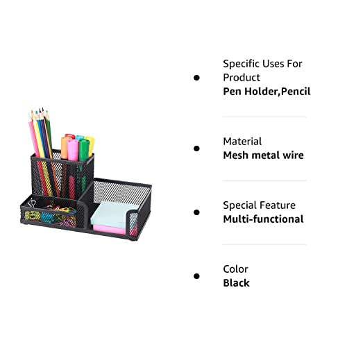 VIUJUH Desk Pencil Holders Desk Organizer Office Supplies Caddy with Sticky Notes Holder for Office School Home 3 Compartments Black