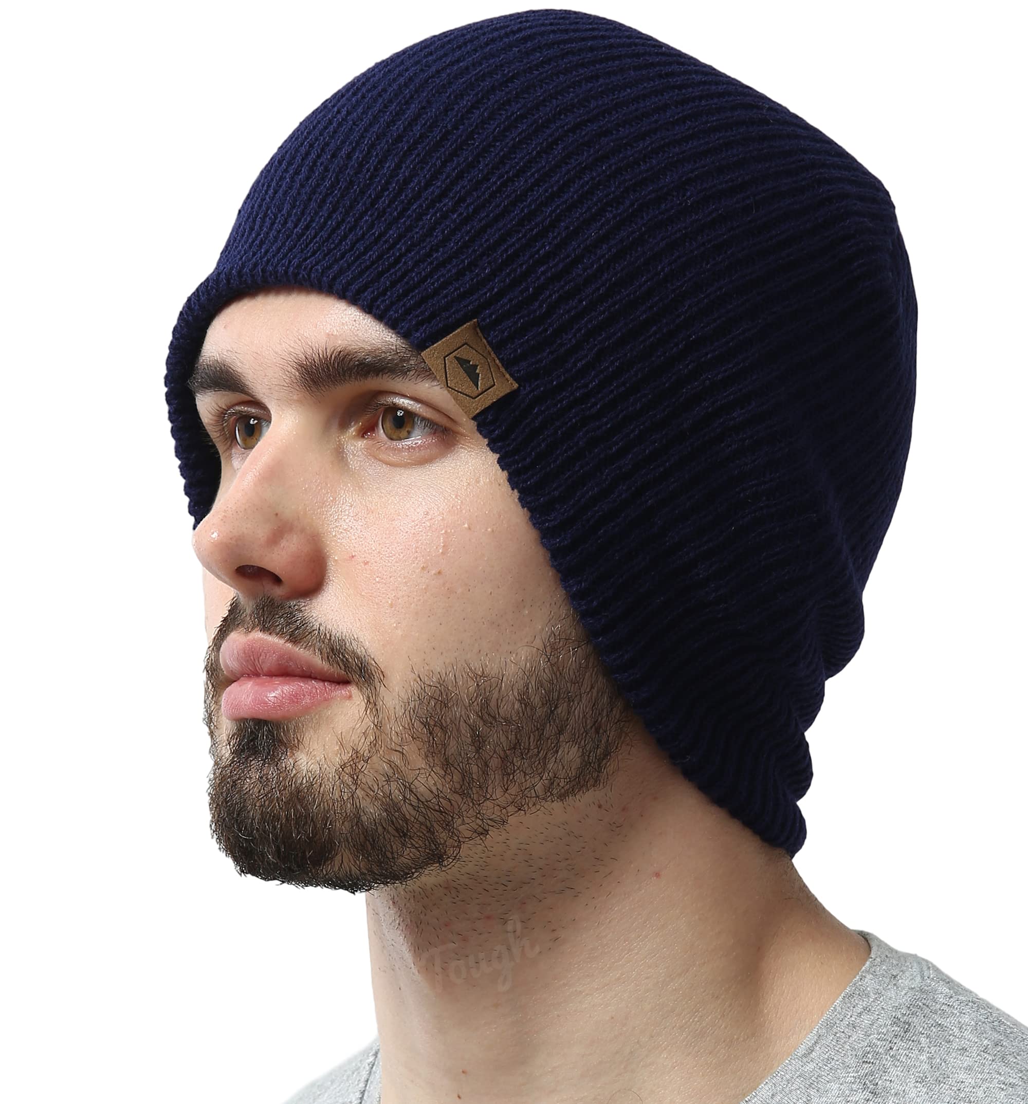 Tough Headwear Beanies for Men & Women - Knit Beanie, Warm & Soft Ribbed Beanie, Daily Knit Hat, Women & Mens Toboggan Hat for Cold Weather Navy Blue