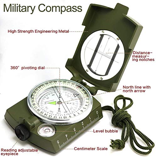 ydfagak Compass, Waterproof Hiking Military Navigation Compass with Fluorescent Design,Perfect for Camping Hiking and Other Outdoor Activities