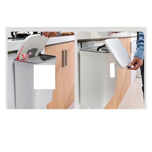 ZICANA Wall Mounted Trash Can with Lid Waste Bin Kitchen Cabinet Door Hanging Trash Bin Garbage Car Recycle Dustbin Rubbish Can Kitchen Trash cans (Color : White B)