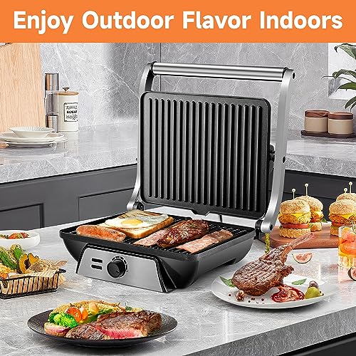 SUSTEAS Panini Press Grill - Sandwich Maker with Non-Stick Cooking Plate, Electric Indoor Grill that Opens 180 Degrees, Floating Hinge Panini Press Grill, Compact Design for Easy Storage