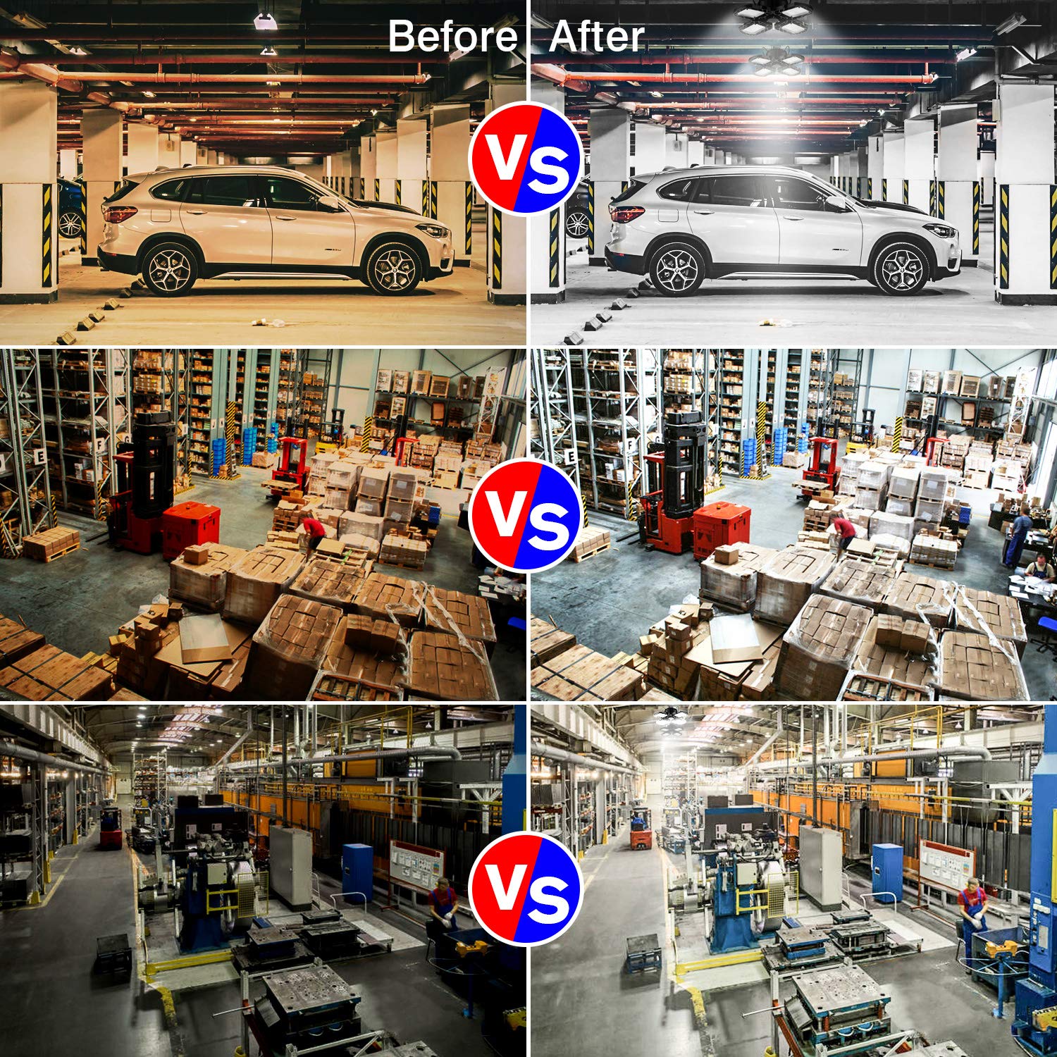 YeeSite LED Garage Lights, 100W Garage Ceiling Lights with 4 Folding Panels 10000LM, E26/E27 Sockets Included, Easy-Installation Shop Garage Lighting for Basement, Workshop, Barn, Warehouse(2 Pack)