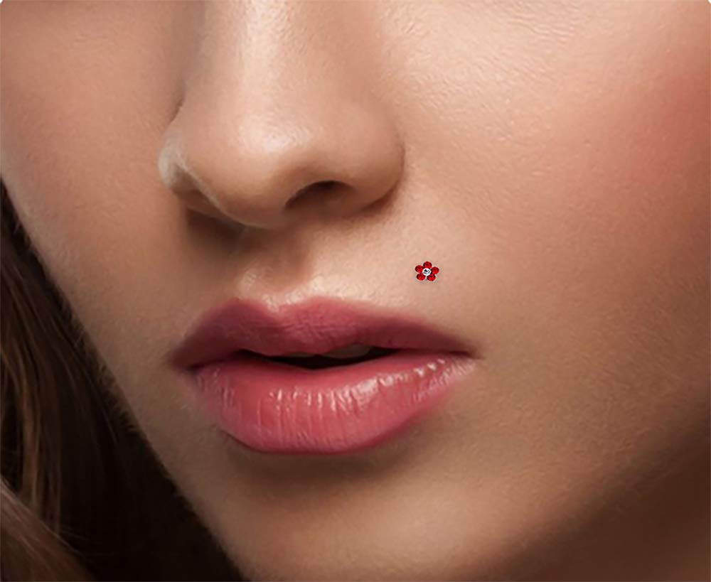 White Crystal Stone Flower Silver Push-Fit Top with 16Gauge(1.2MM) - 10MM Clear UV BioFex Labret Tragus Bars