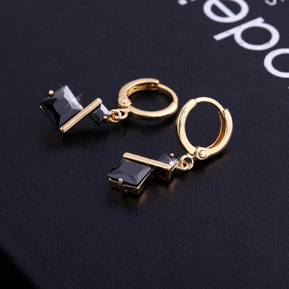 YAZILIND Gold Plated Earring Square Shape Black Cubic Zirconia Pendant Hoop Dangle Earrings Jewelry for Women
