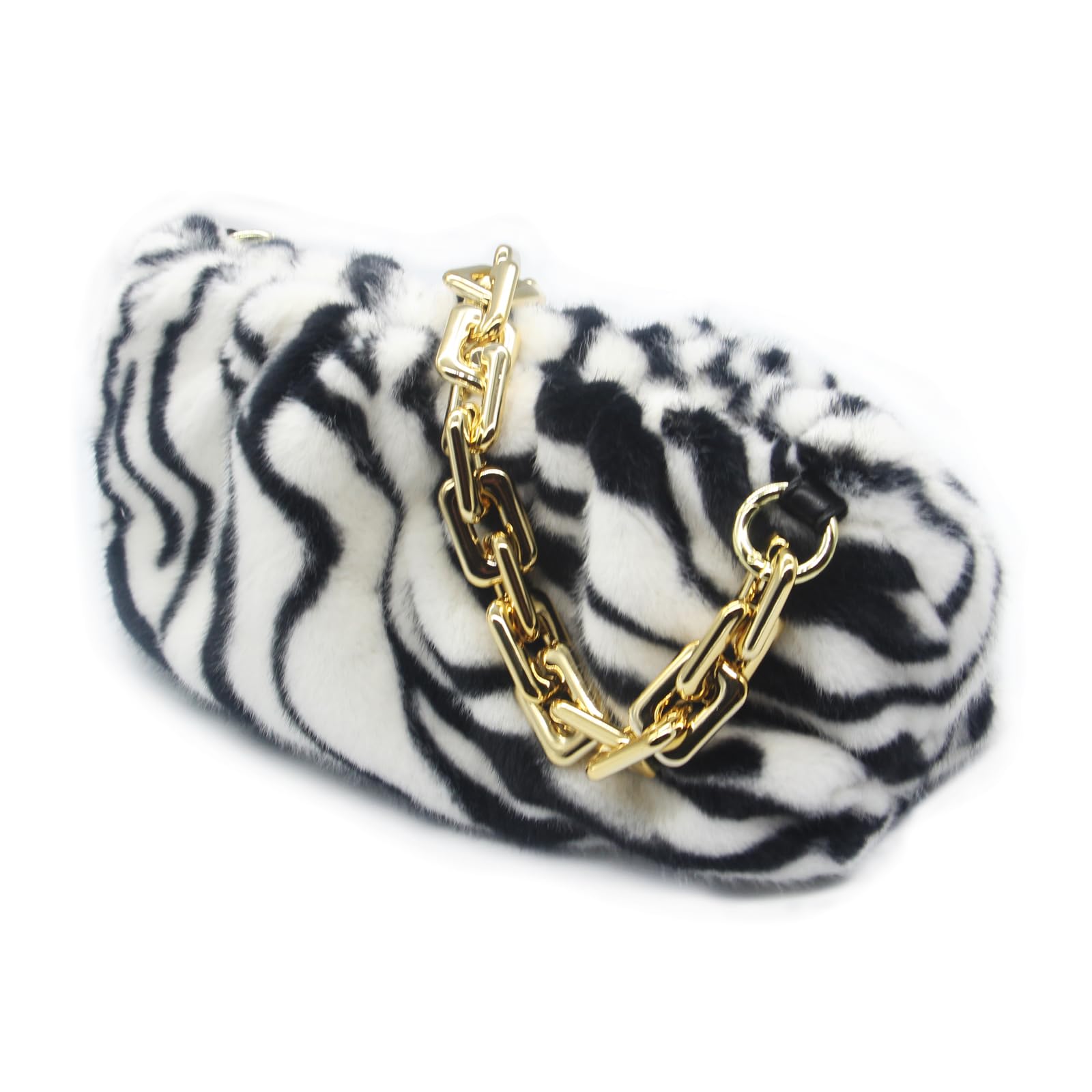 Women Faux Fur Cross body Shoulder Bag Cloud Shape Dumpling Bag Chain Clutch Dupe(Purple)