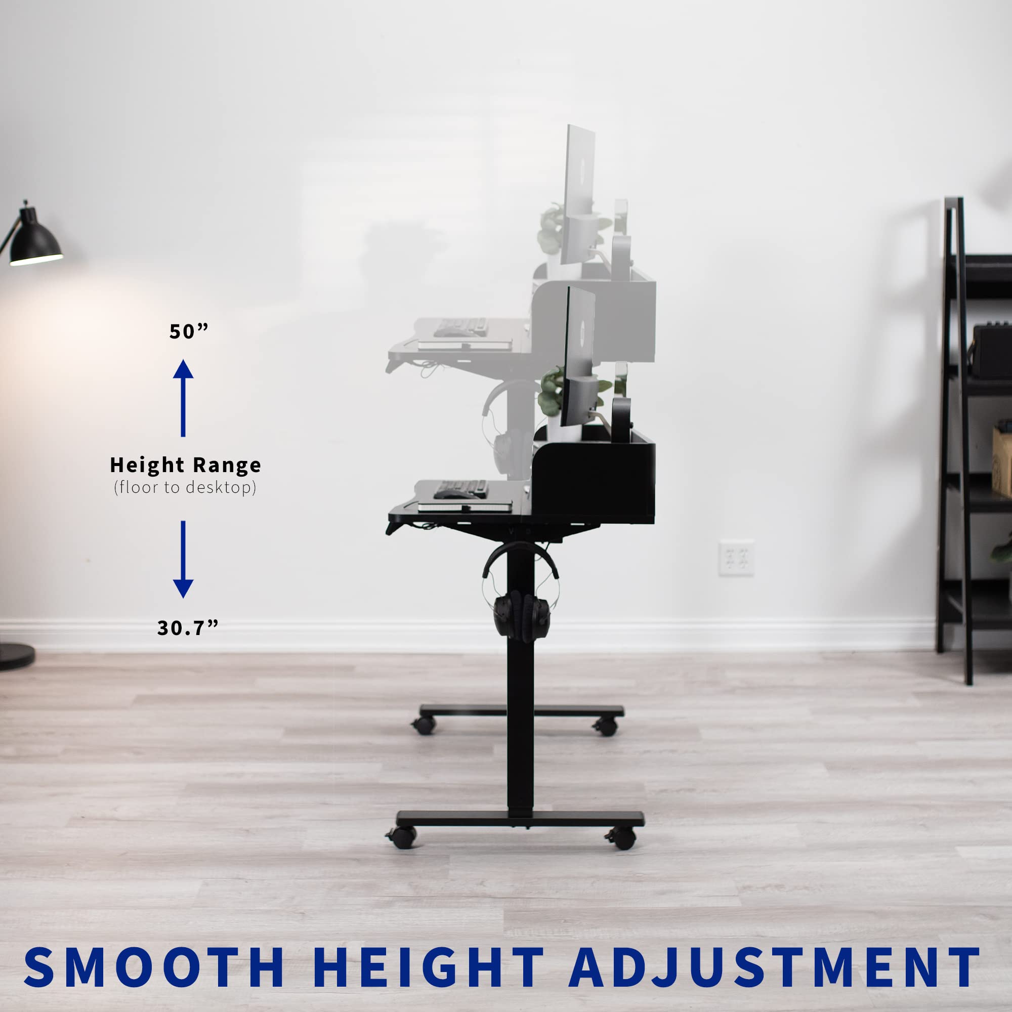 VIVO Electric 2-Tier Height Adjustable 60 x 24 inch Stand Up Desk, Mobile Table with Storage Drawers, Standing Workstation with Memory Controller, Casters, White, DESK-E-Y60SW