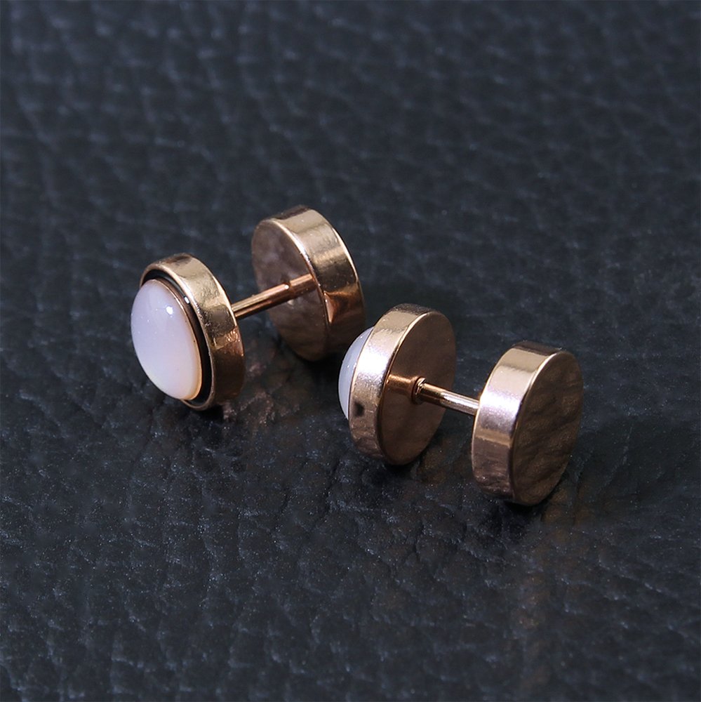 ZS Rose Gold Men Women Stainless Steel Cheater Ear Plugs Gauges Illusion Tunnel Earring Studs (Black)