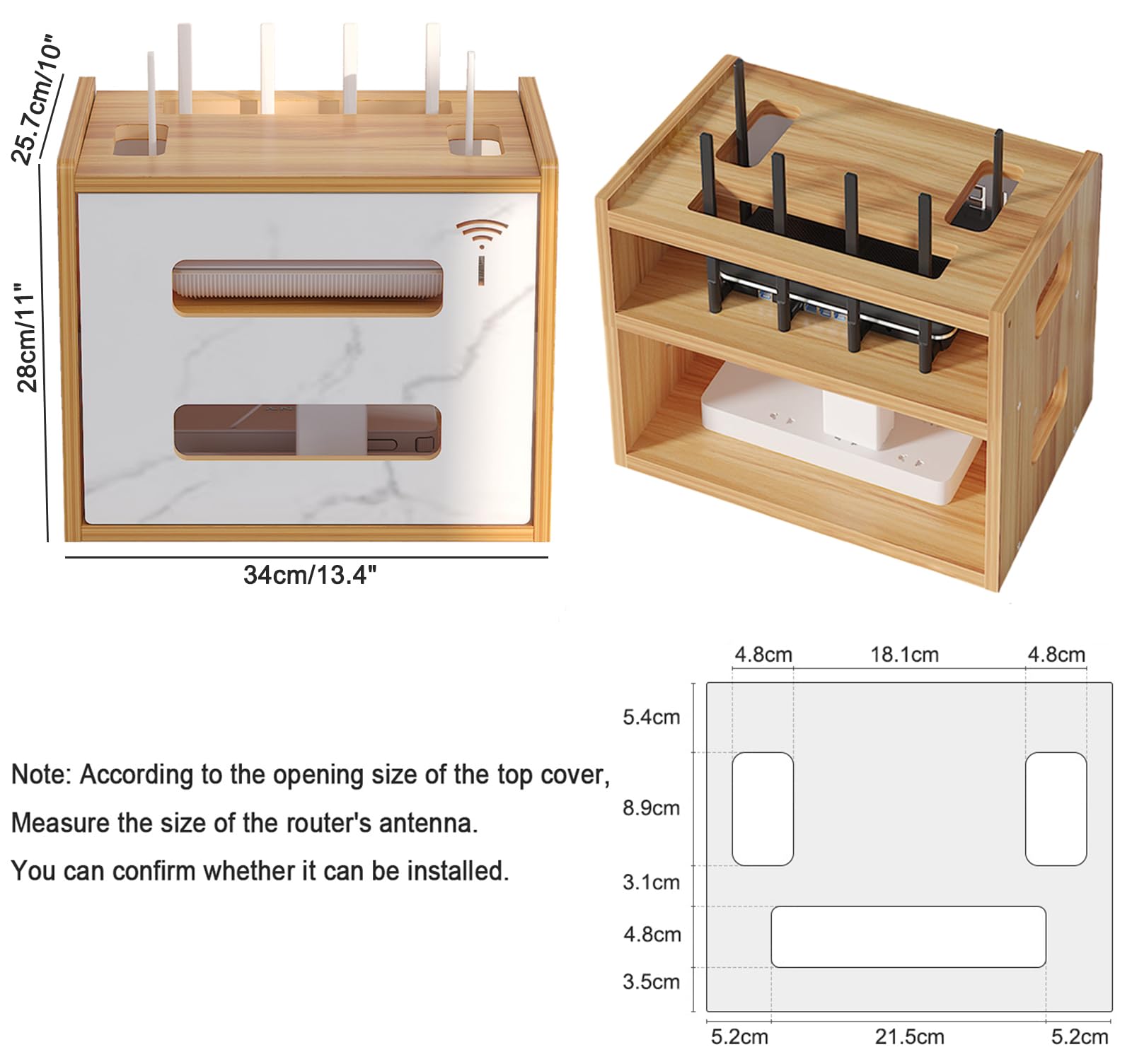 WiFi Router Desktop Storage Box,Power Router Fences Standing Shelf Units,Wooden Cable Management Hider Box Router Storage Racks for Desktop Office and Home,A