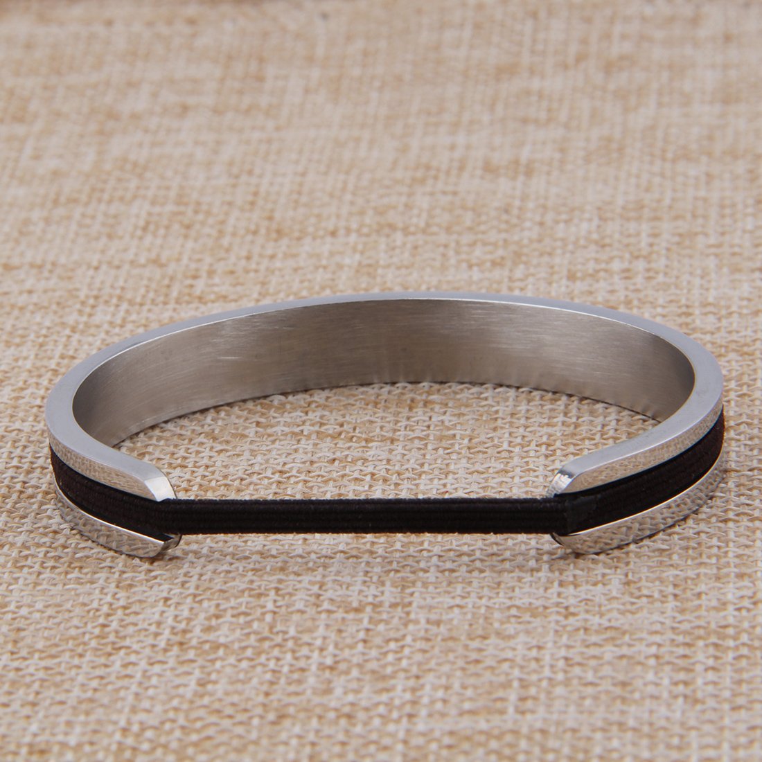 Zuo Bao Handstamped Inspirational Message Hair Tie Bracelet Stainless Steel Grooved Cuff Bangle for Women
