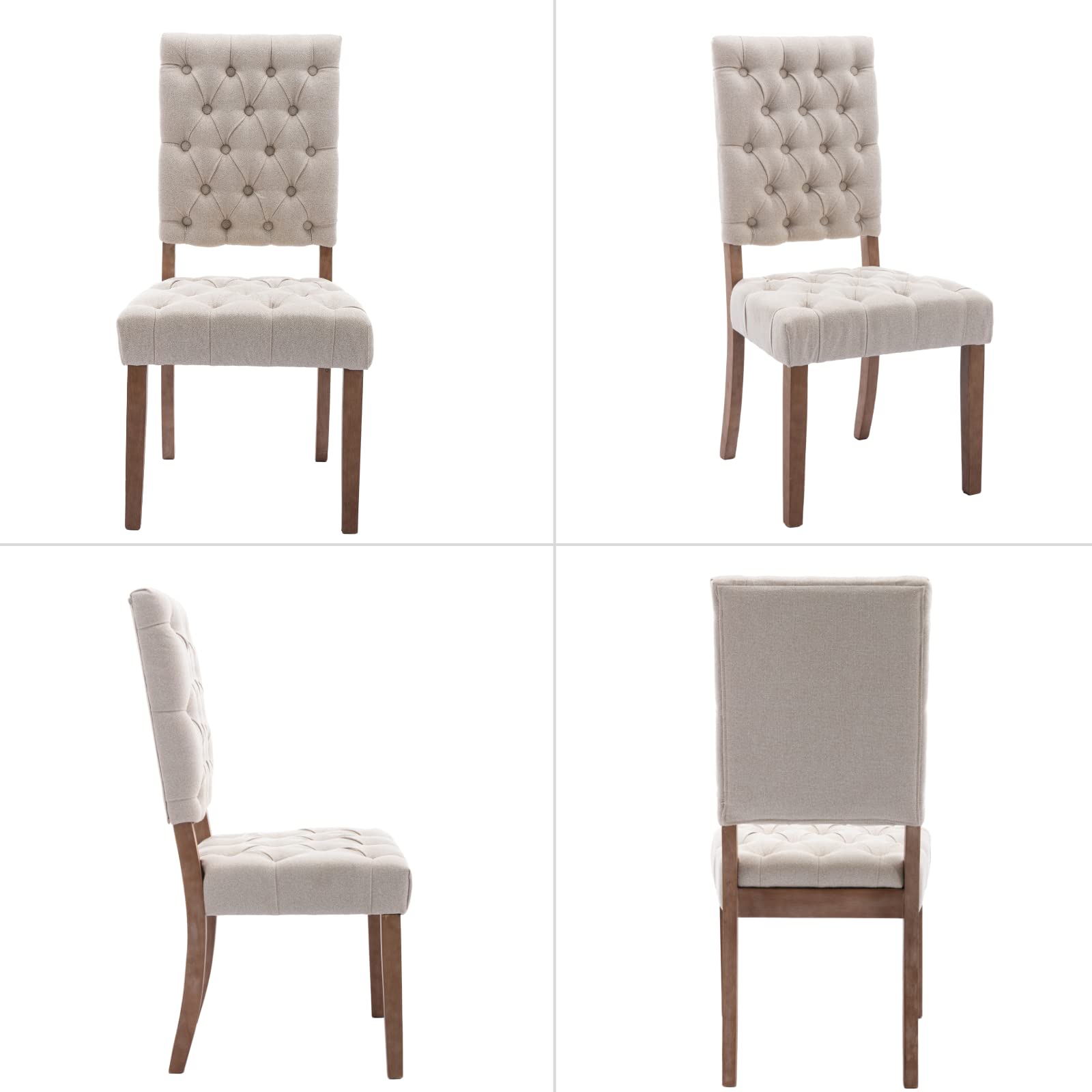 Ya-Home Modern Dining Chairs Set of 4, Linen Comfy Tufted Side Chairs with Wooden Legs, Upholstered Armless Dining Room Chairs with High Back for Living Room Kitchen, Beige