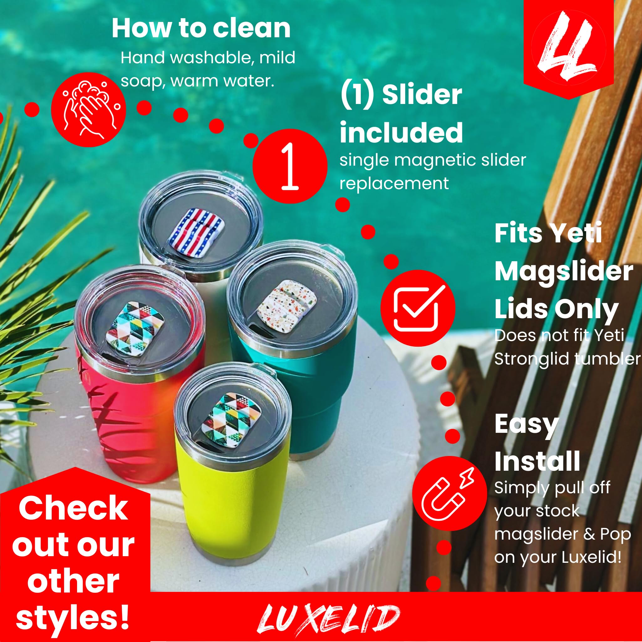 Yeti Magnetic Slider Replacement - Yeti Magslider replacement - Yeti lid magnet fits All Yeti Tumbler Magslider Lids - (USA)-BPA FREE/HAND WASH ONLY