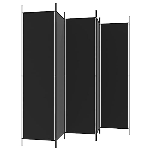 YAFF 5-Panel Folding Partition Privacy Screens, Portable Fabric Room Divider with Iron Frame, Freestanding Privacy Partial for Bedroom Home Office, 98.4" x 78.7"-Black