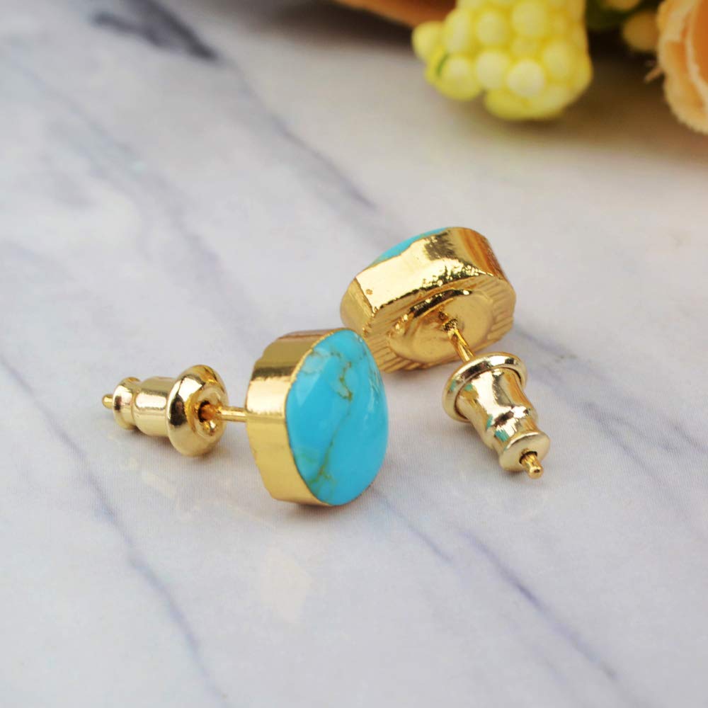 ZENGORI Turquoise Earrings Post Stud Natural Stone Jewelry for Women 1 Pair G1017