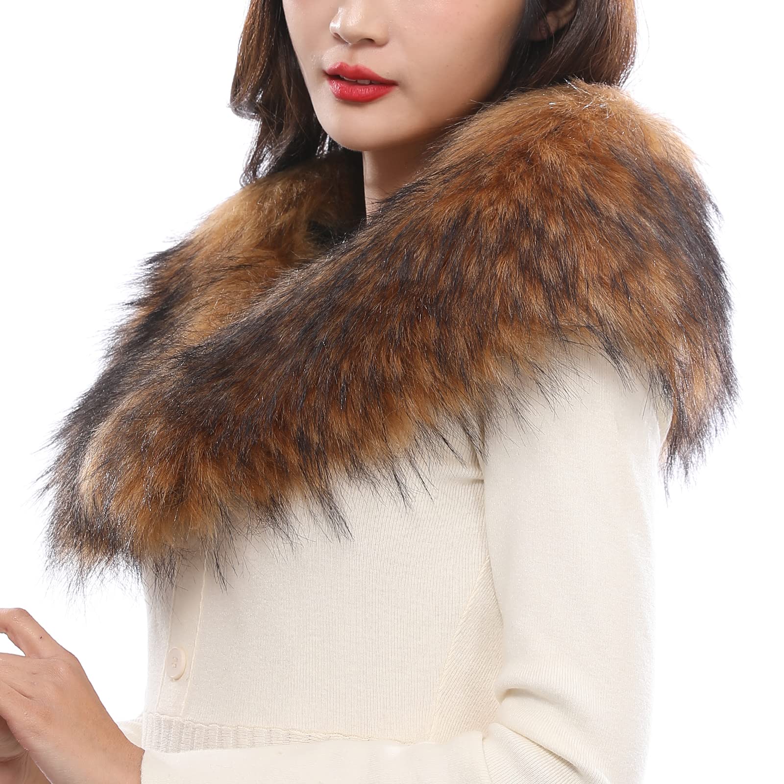 Valpeak Real Fur Collar Women's Fur Shawl Wrap for Party Winter Scarf Neck Warmer for Coat(bROWN)