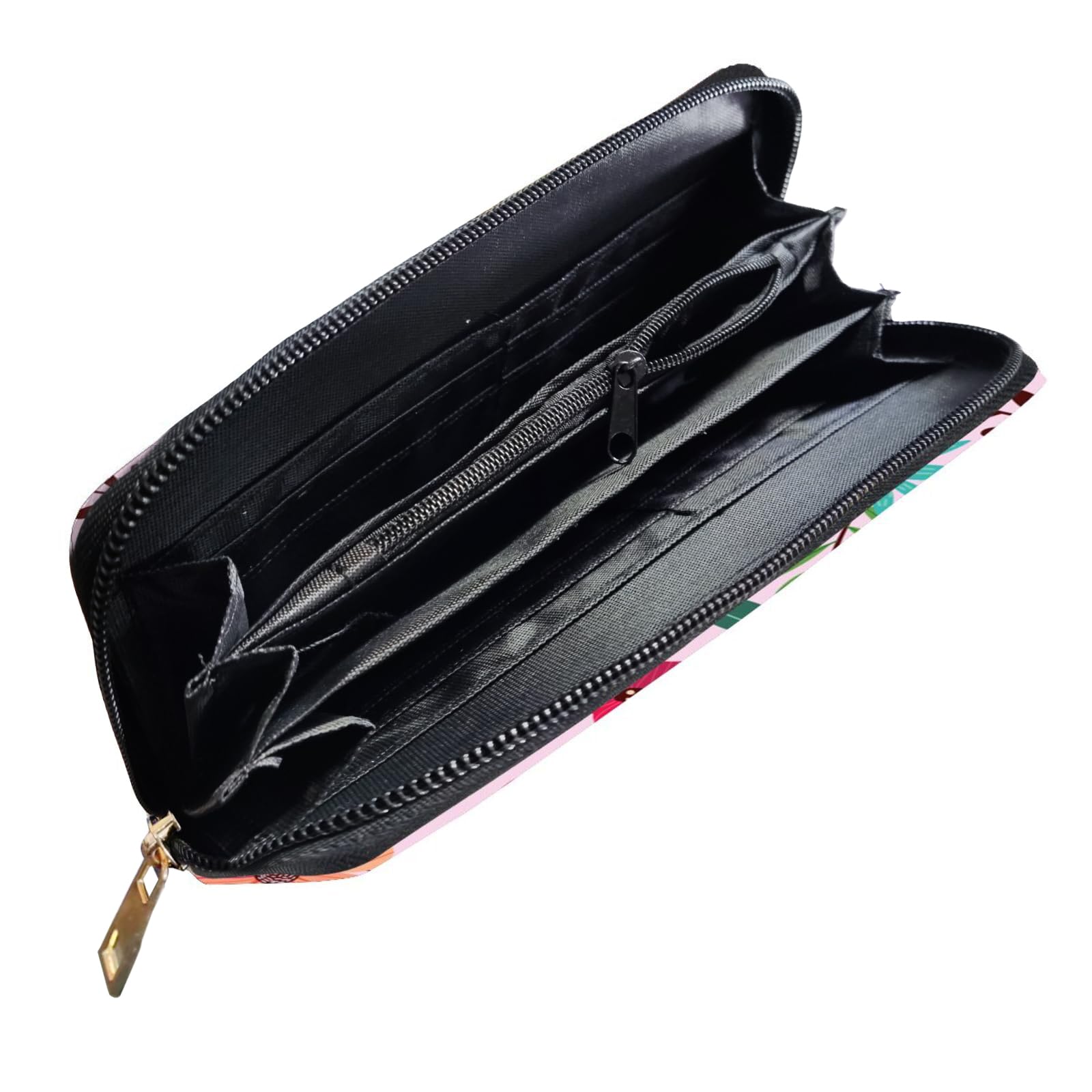 Women's Leather Pink Floral Wallet RFID Blocking Credit Card Holder Zipper Purse