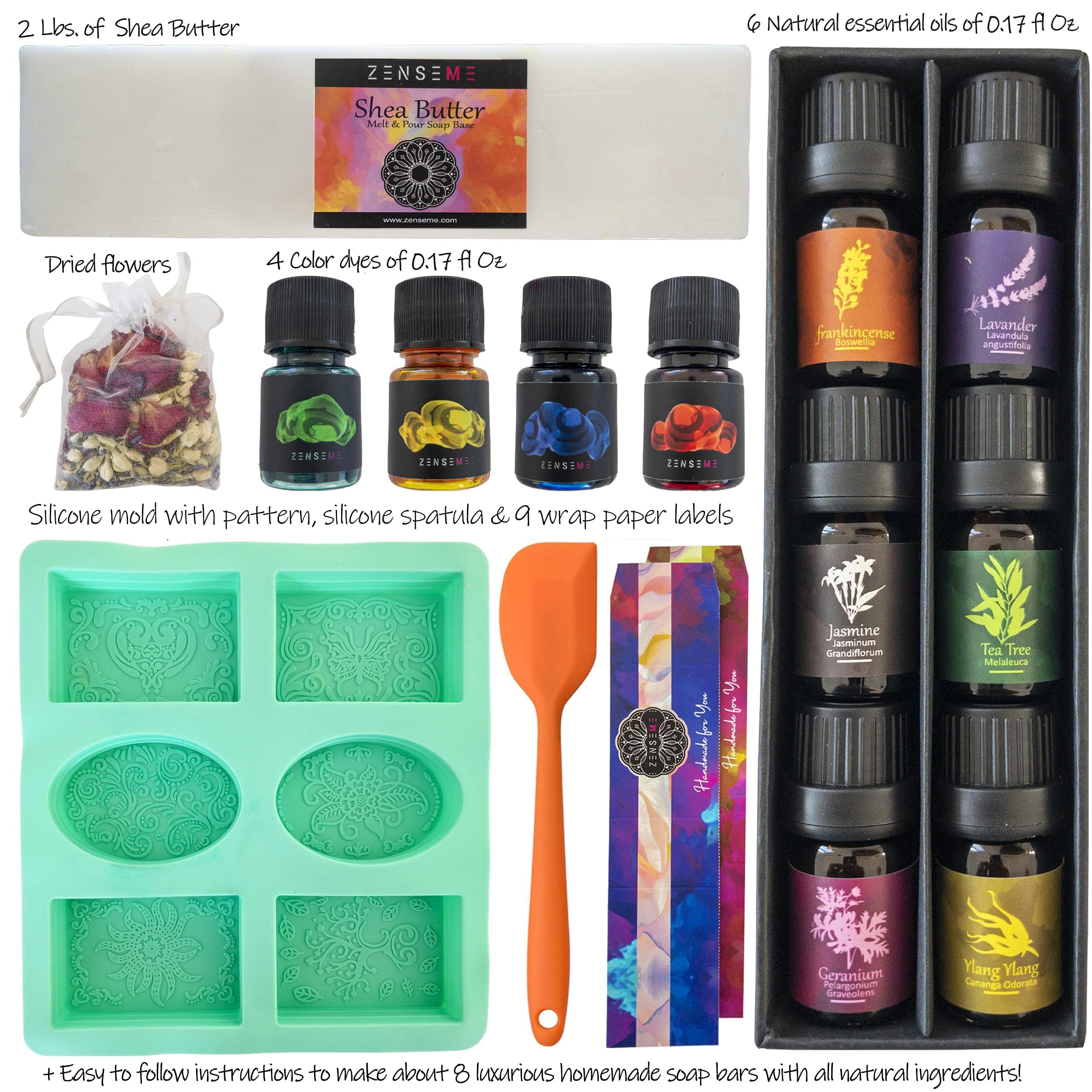 ZenseMe Bundle of Soap Making Kit with 5.5 LB Glycerin Soap Base | DIY Bundle, Melt and Pour Organic Natural Supplies for Adults, Beginners | 2LB Shea Butter and 5.5 LB Ultra Clear Glycerin