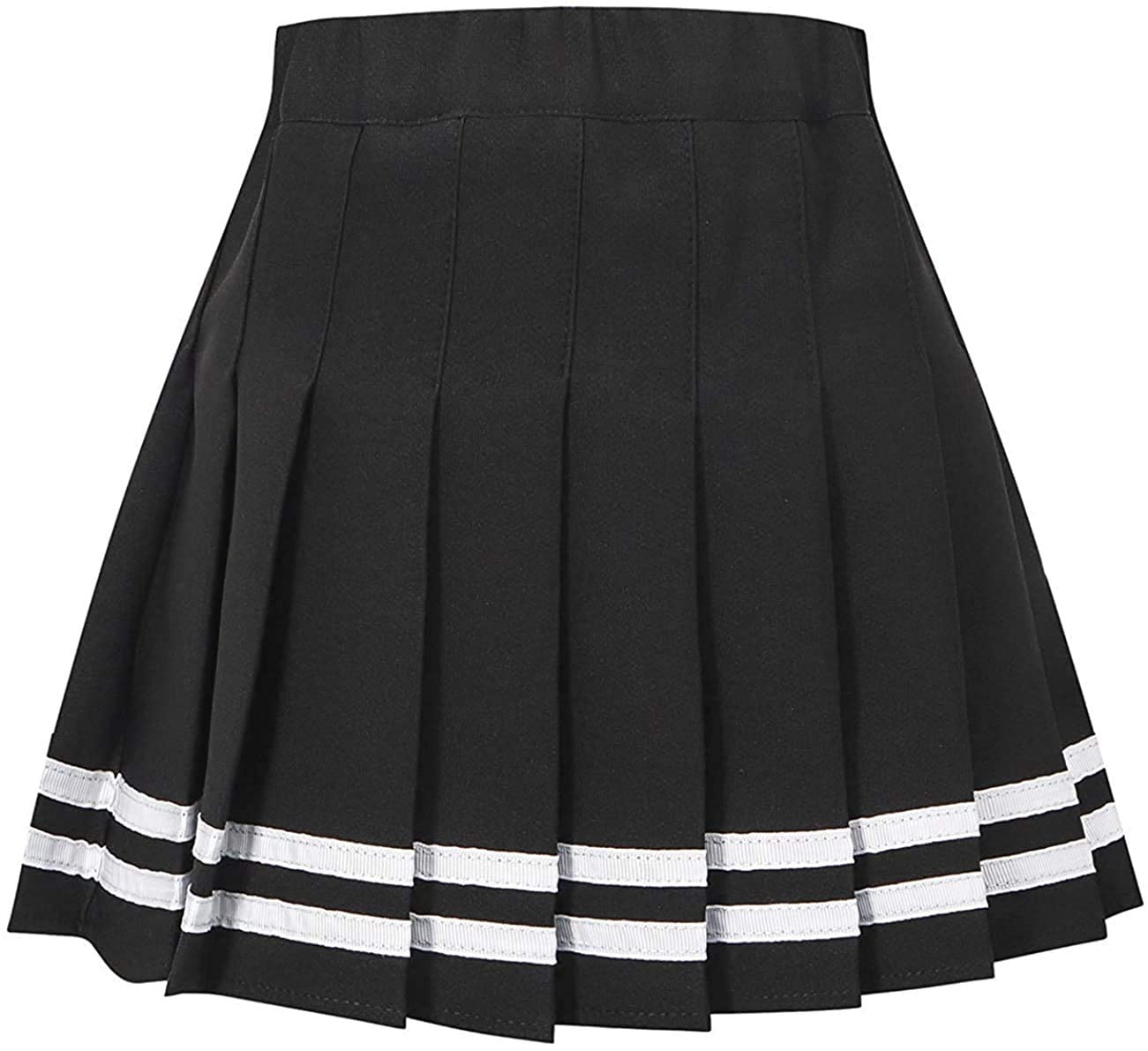 Women's Plaid Skirt, High Waist Pleated School Uniform Cosplay Costume Cheer Skirt, Black with Stripe/New Version, US S