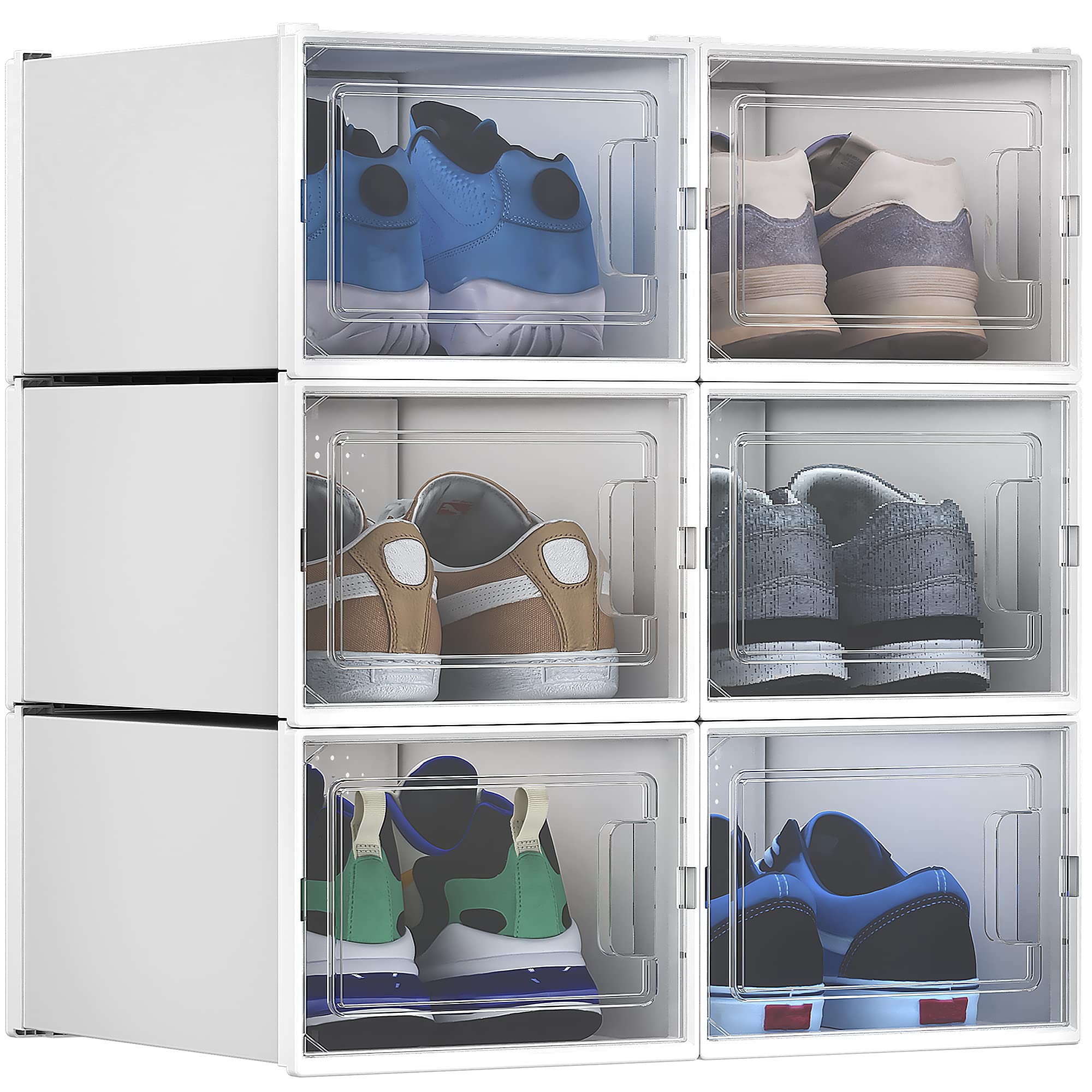 YITAHOME Shoe Box, Set of 6 Shoe Medium Size Storage Lightweight Plastic Organizers Stackable Shoe Storage Box Rack Drawers - White
