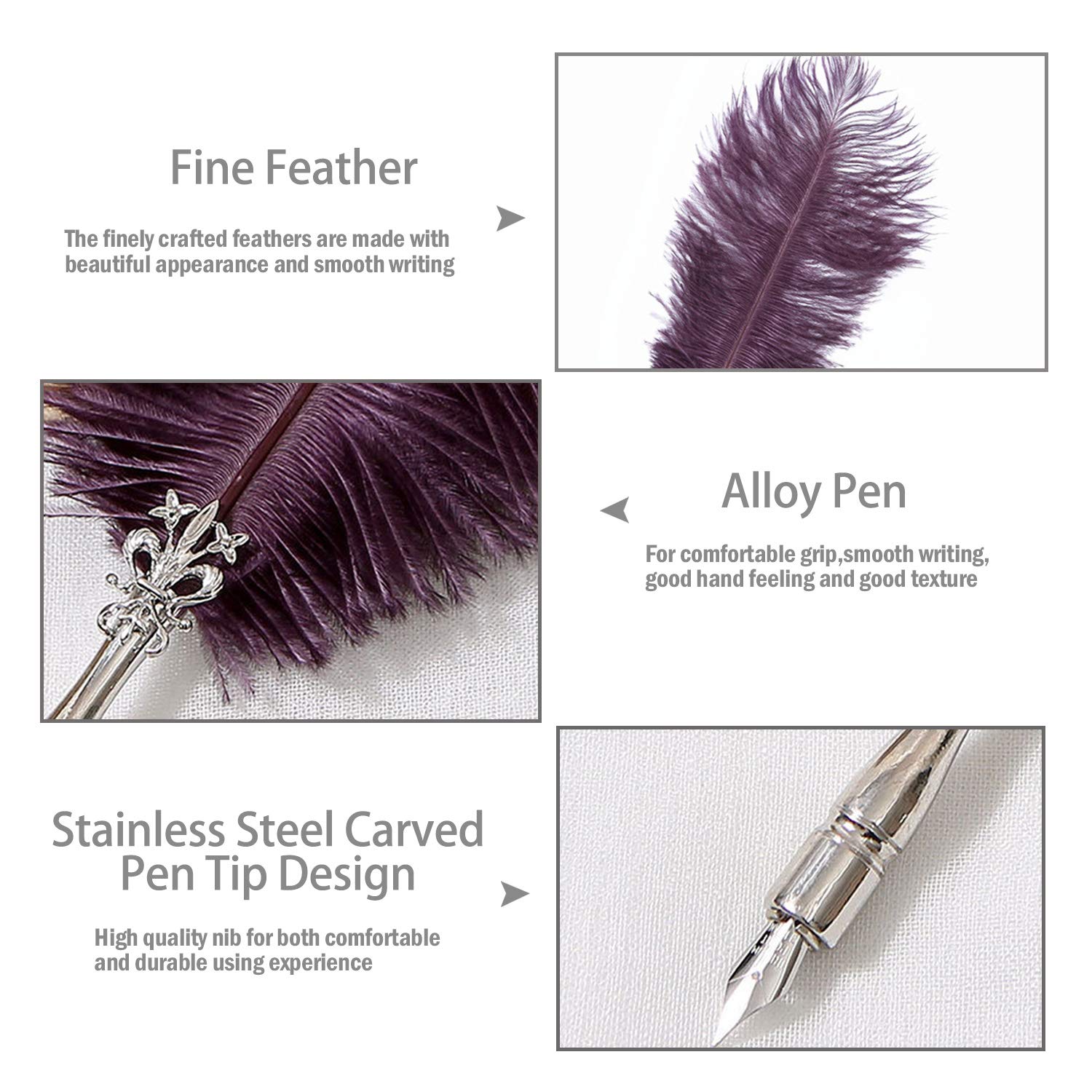 ZZKOKO Calligraphy Pens Set - Quill Pen Set for Beginners, Calligraphy Set Includes Feather Dip Pen, Seal Stamp, 3 Wax Seal Sticks, White Wax, 5 Nibs, Black Ink Bottle