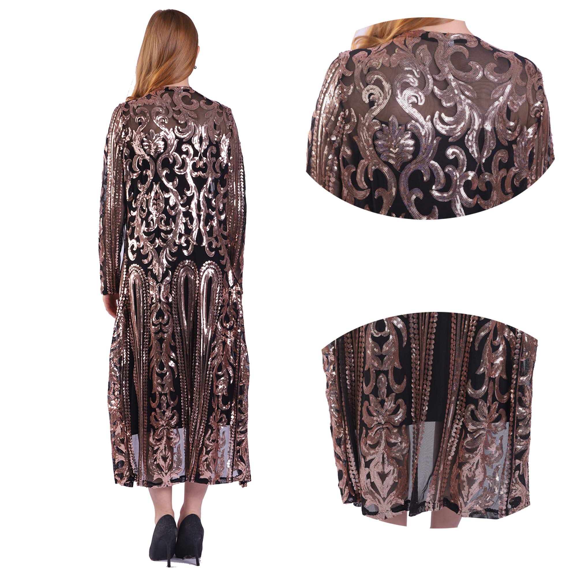 Women's Sequin Cardigan Summer Cover Up Dress Glitter Sparkle Open Front Coat Dresses Duster for Evening Prom 3XL Black