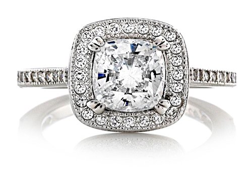 Zoe R Sterling Silver Micro Pave Hand Set Cubic Zirconia Halo 6mm Cushion-Cut Center Wedding Set Size 9.5