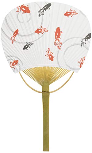 四国団扇 Shikoku Group Fan, White Goldfish, Flat Bamboo, Small, Approx. 7.7 x 12.4 inches (19.5 x 31.5 cm)