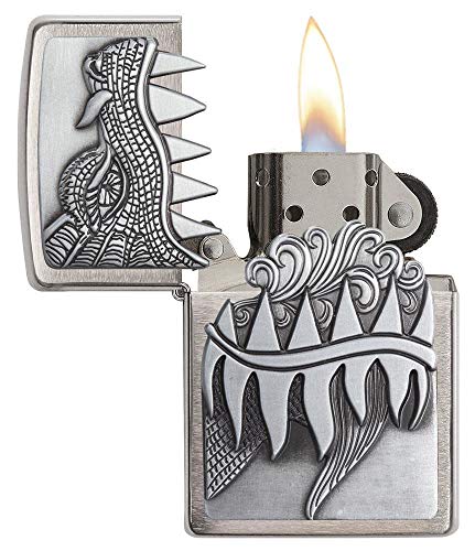 Zippo Fire Breathing Dragon Emblem Brushed Chrome Pocket Lighter, One Size