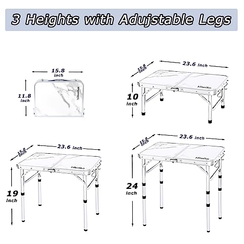 YihuiKo Folding Picnic Table, Camping Table, Adjustable Height Folding Table, Portable Aluminum Small Table with Handle for Picnic, BBQ, Indoor, Office (Marbling)