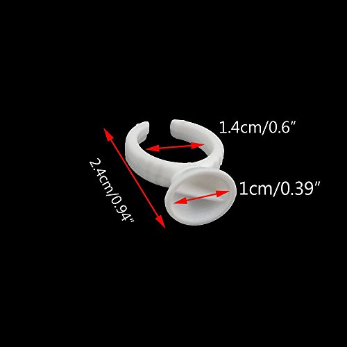 yueton 100Pcs 2 Slot Disposable Plastic Nail Art Tattoo Glue Pallet Holder Eyelash Extension Rings Adhesive Pigment Holders Finger Hand Beauty Tools