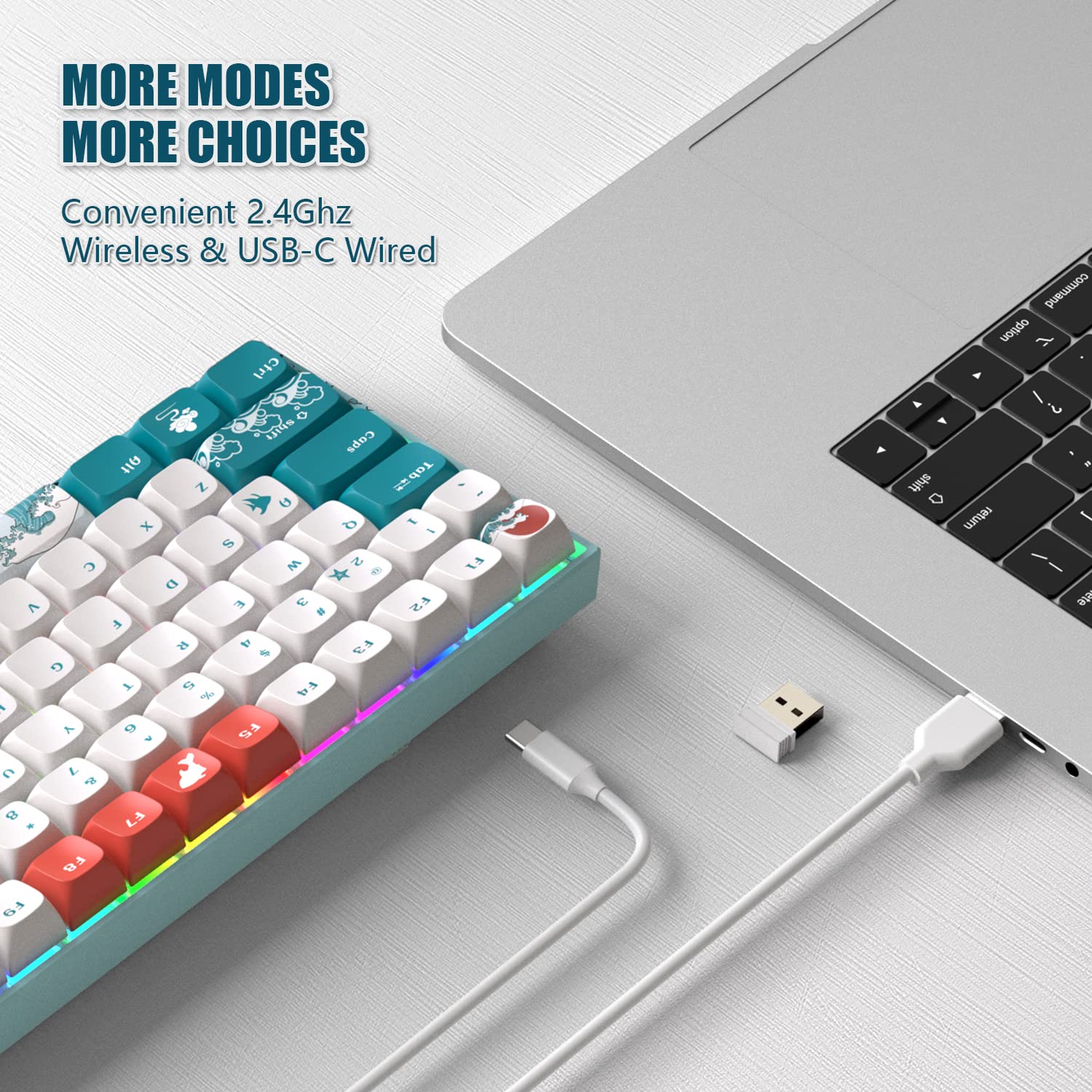 Womier M84 75% Wireless/Wired Mechanical Keyboard, Compact 84 Keys Hot Swappable Gaming Keyboard, N-Key Rollover RGB Custom Keyboard for Windows Mac PC Gamer (Coral Sea, Gateron Yellow Switch)
