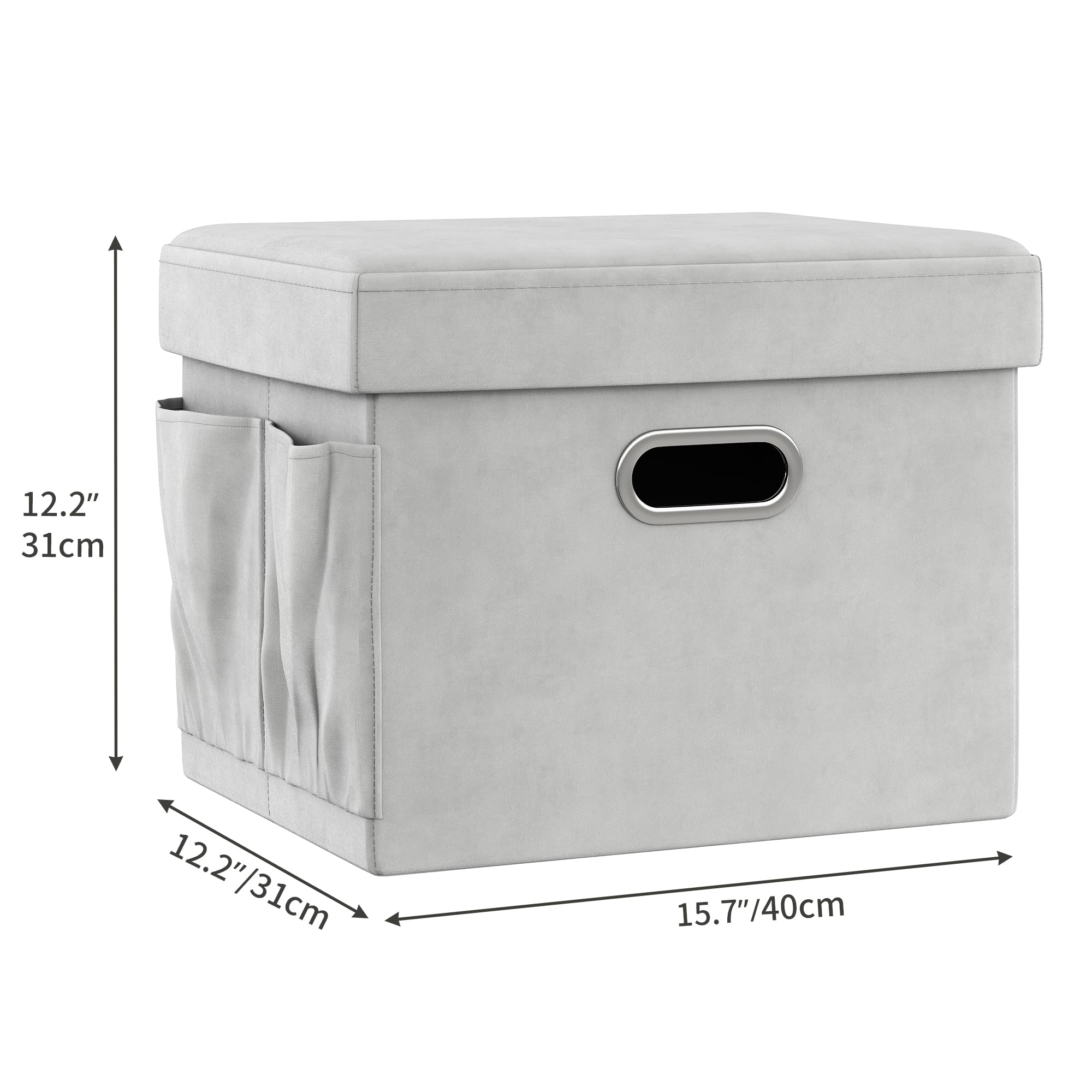 YITAHOME Foldable Storage Ottomans– Velvet Tufted Ottomans with Lid, Multipurpose Organizers for Bedroom, Living Room, Dorm or RV (Set of 2, Grey)