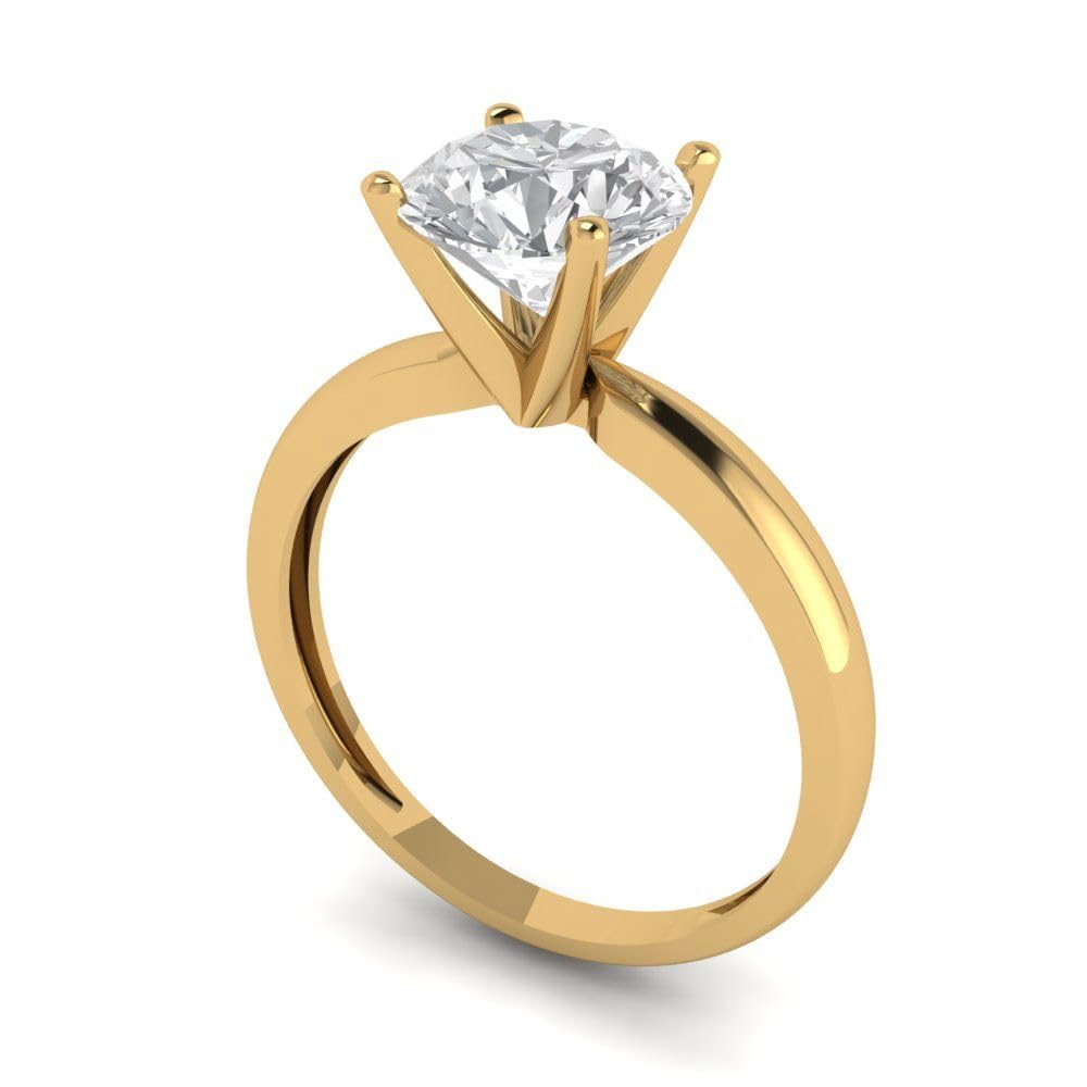 Yellow 14k Solid Gold Solitaire anniversary Engagement Promise Bridal Ring - 1.5 Ct Round Cut Clear Simulated Diamond Sz 6