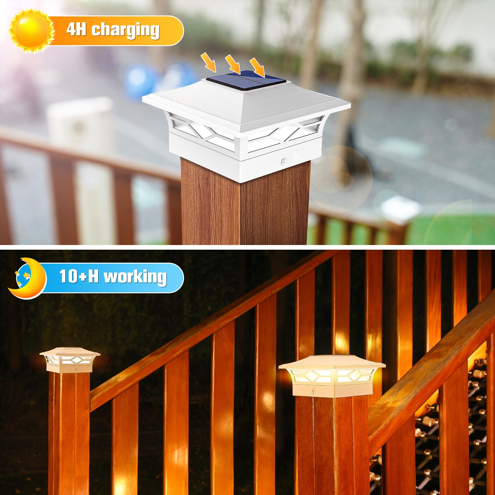 VOLISUN Solar Post Cap Lights Outdoor,Deck Fence Post Cap Lights Solar Powered 6Pack for 4x4/6x6 Wooden/Vinyl,Waterproof Warm/Cool Lighting White Solar Outdoor LED Post Light for Garden/Patio