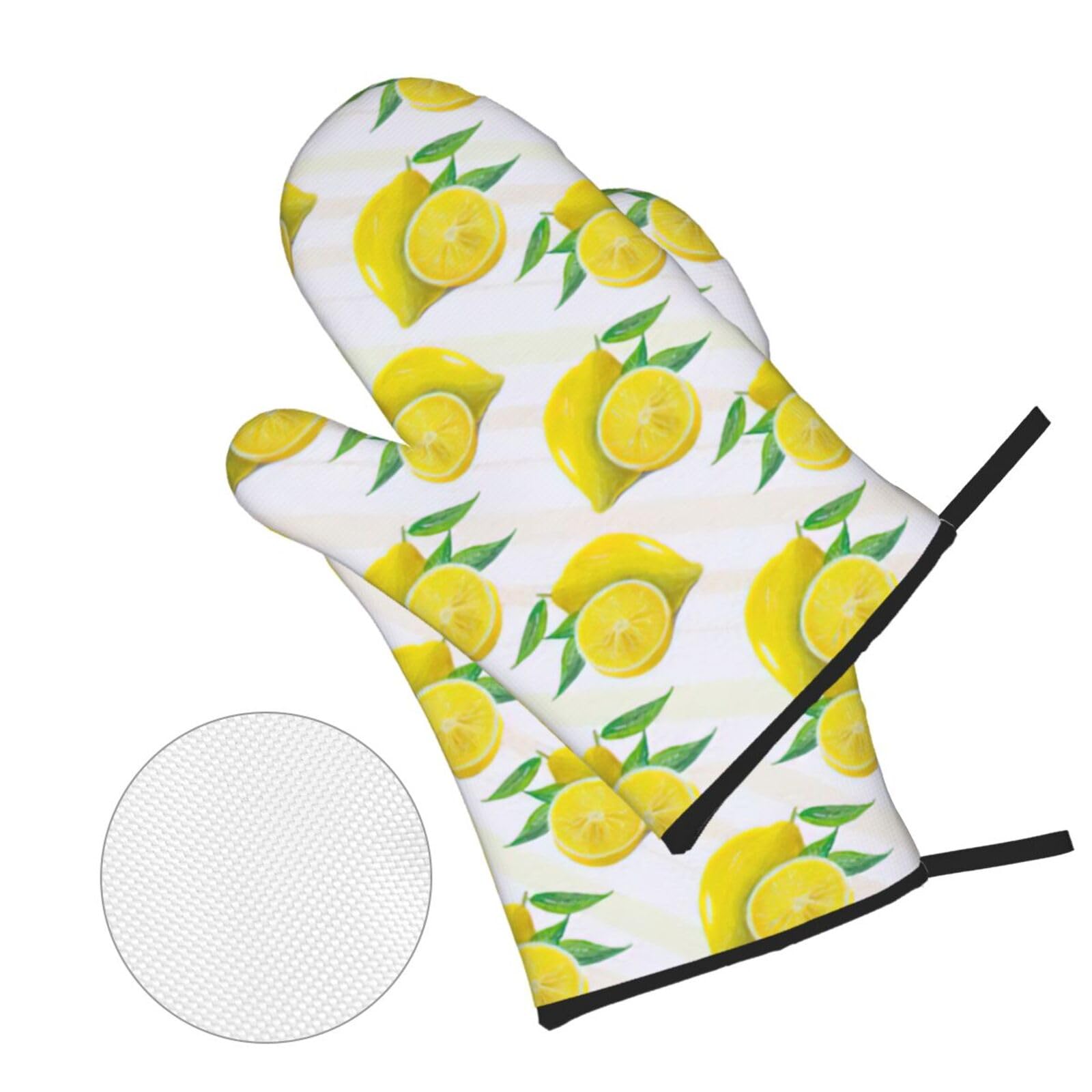 Yellow Lemon Kitchen Baking 4-Piece Set–Heat Resistant Oven Mitts and Pot Holders Kitchen Hot Pads