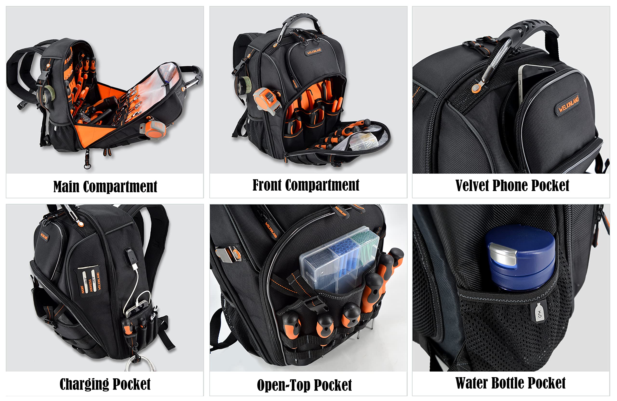 WELKINLAND 66-Pockets Backpack Tool Bag, Heavy-Duty Tool Backpack, Electrician backpack, Jobsite backpack, Tool back pack for men, Tool backpack for electricians, Tool backpack for construction