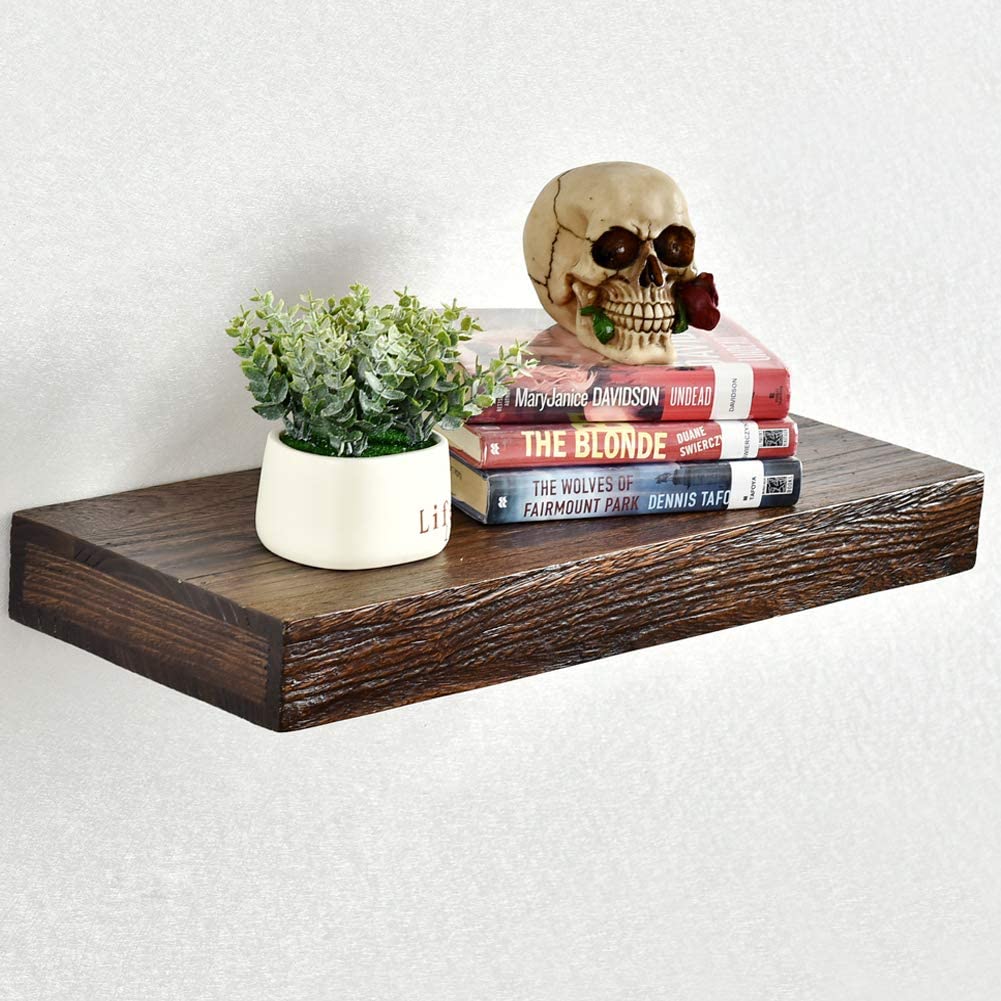 WELLAND Colin 10" Deep Floating Shelves Rustic Wall Shelf Wall Mounted Wooden Shelves (Walnut, 24X10X2.75 inch)