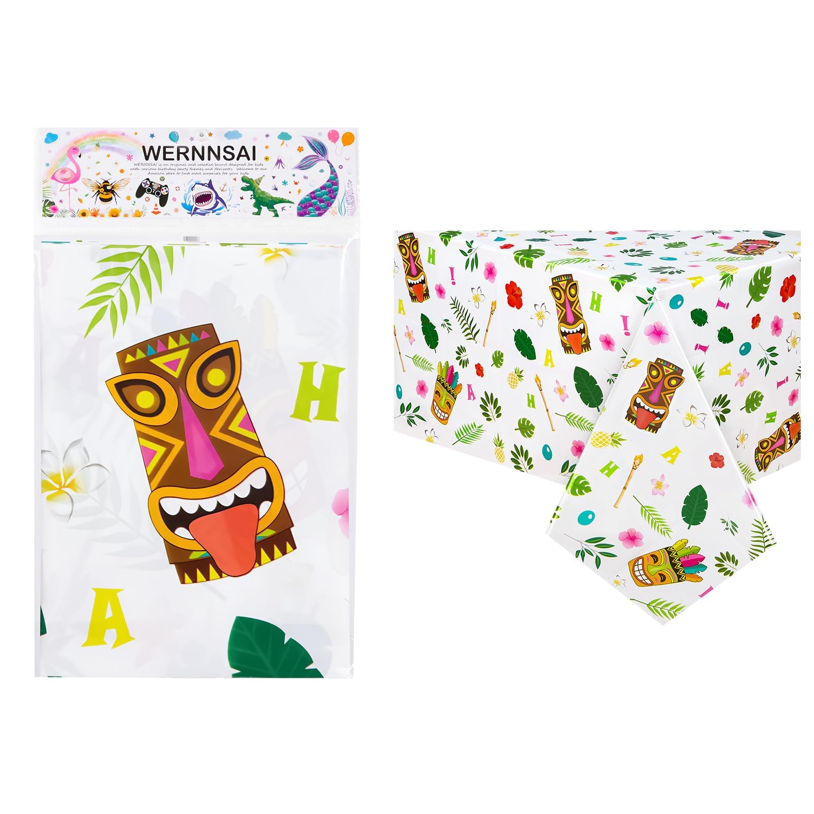 WERNNSAI Hawaiian Luau Table Covers - 54” x 108” Disposable Plastic Tablecloth Aloha Tiki Party Supplies Summer Pool Tropical Party Decorations