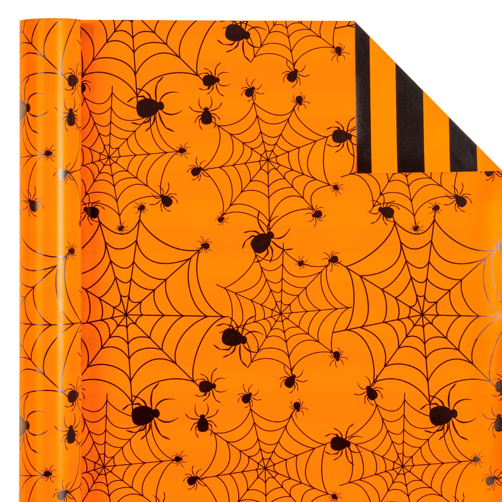 WRAPAHOLIC Halloween Reversible Wrapping Paper Roll - Mini Roll - 17 Inch X 33 Feet - Spider Design, Perfect for Halloween Decorations, Holiday, Party