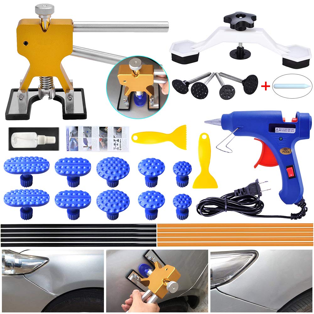 YOOHE Auto Paintless Dent Repair Kits - Golden Car Dent Puller with Bridge Dent Puller Kit for Car Hail Damage and Door Dings Repair